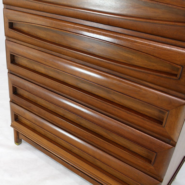 Sculptural Thick Carved Solid Walnut Panels Design 5-Drawer High Chest ...