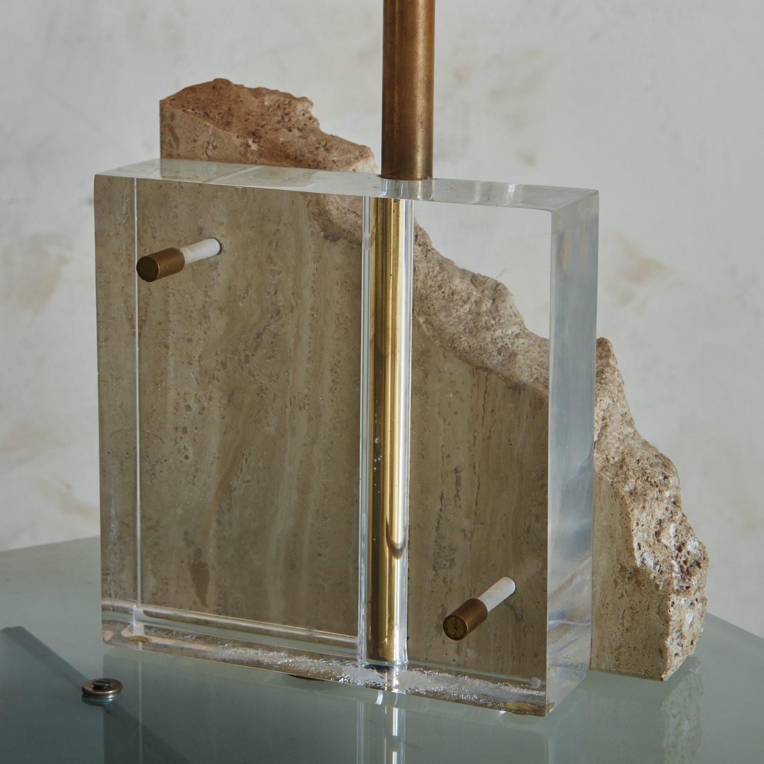 Sculptural Travertine + Lucite Table Lamp, France 20th Century For Sale ...