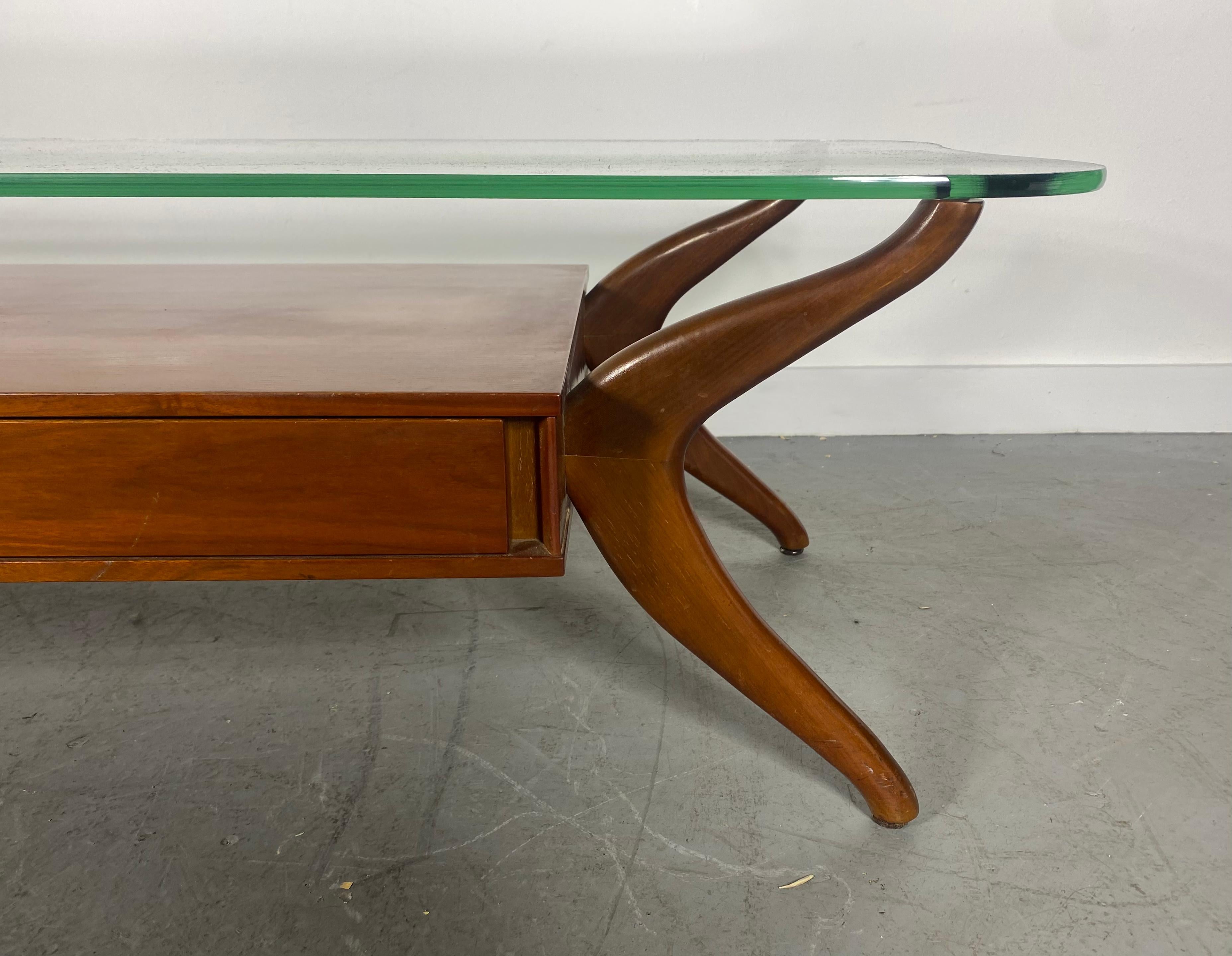 Sculptural Walnut and Glass Coffee Table in the Style of Vladimir Kagan ...