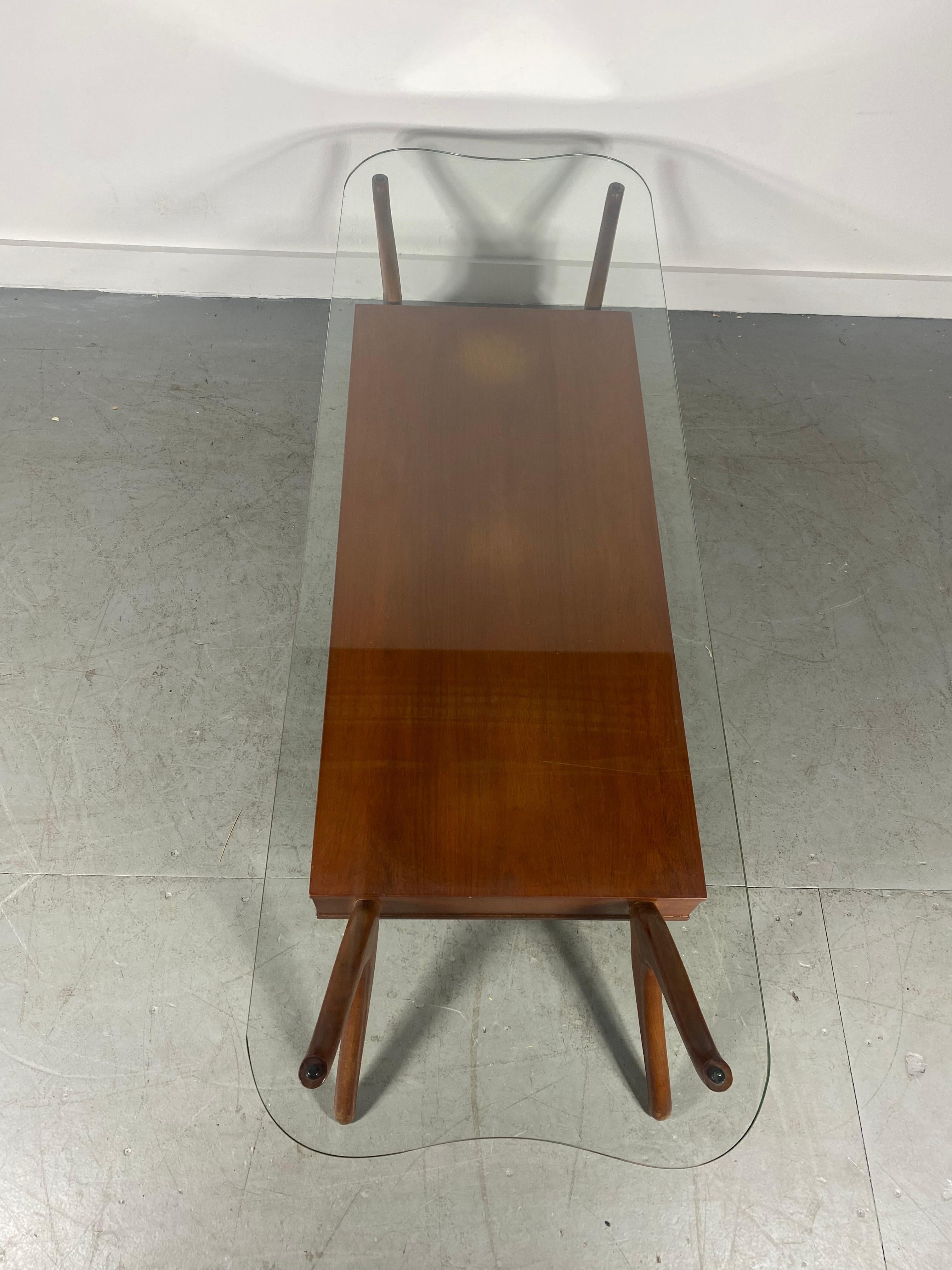Sculptural Walnut and Glass Coffee Table in the Style of Vladimir Kagan ...