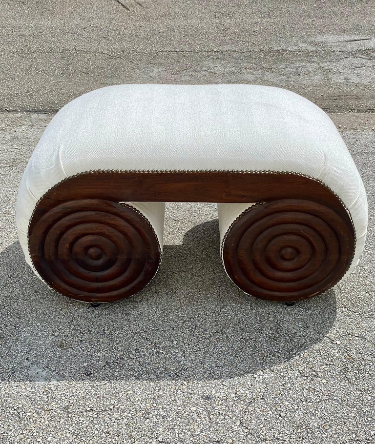 Sculptural Waterfall Scroll Carved Gilt Wood Nailhead Bench Table For ...