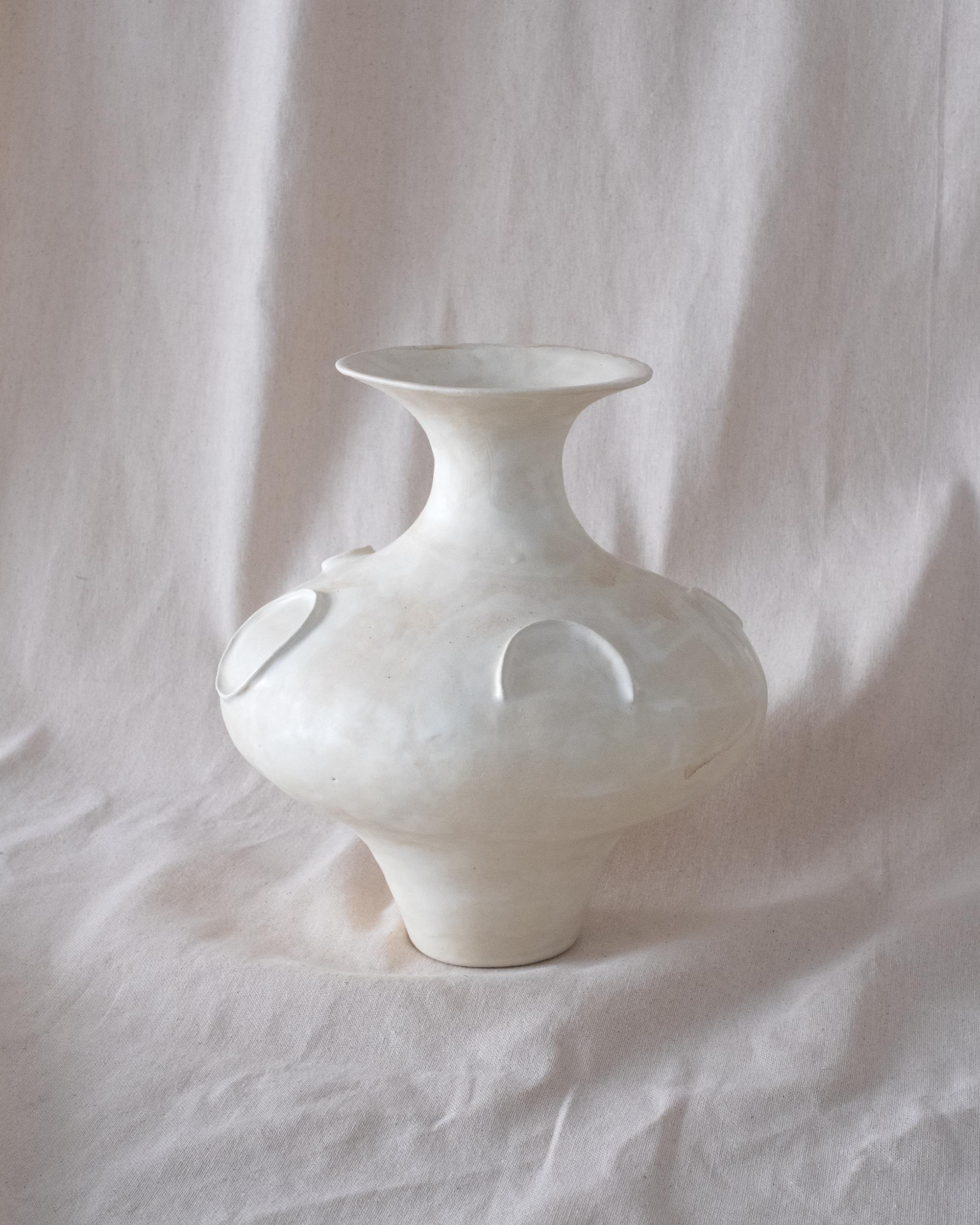 Sculptural White Ceramic Vase with Relief Circles For Sale at 1stDibs