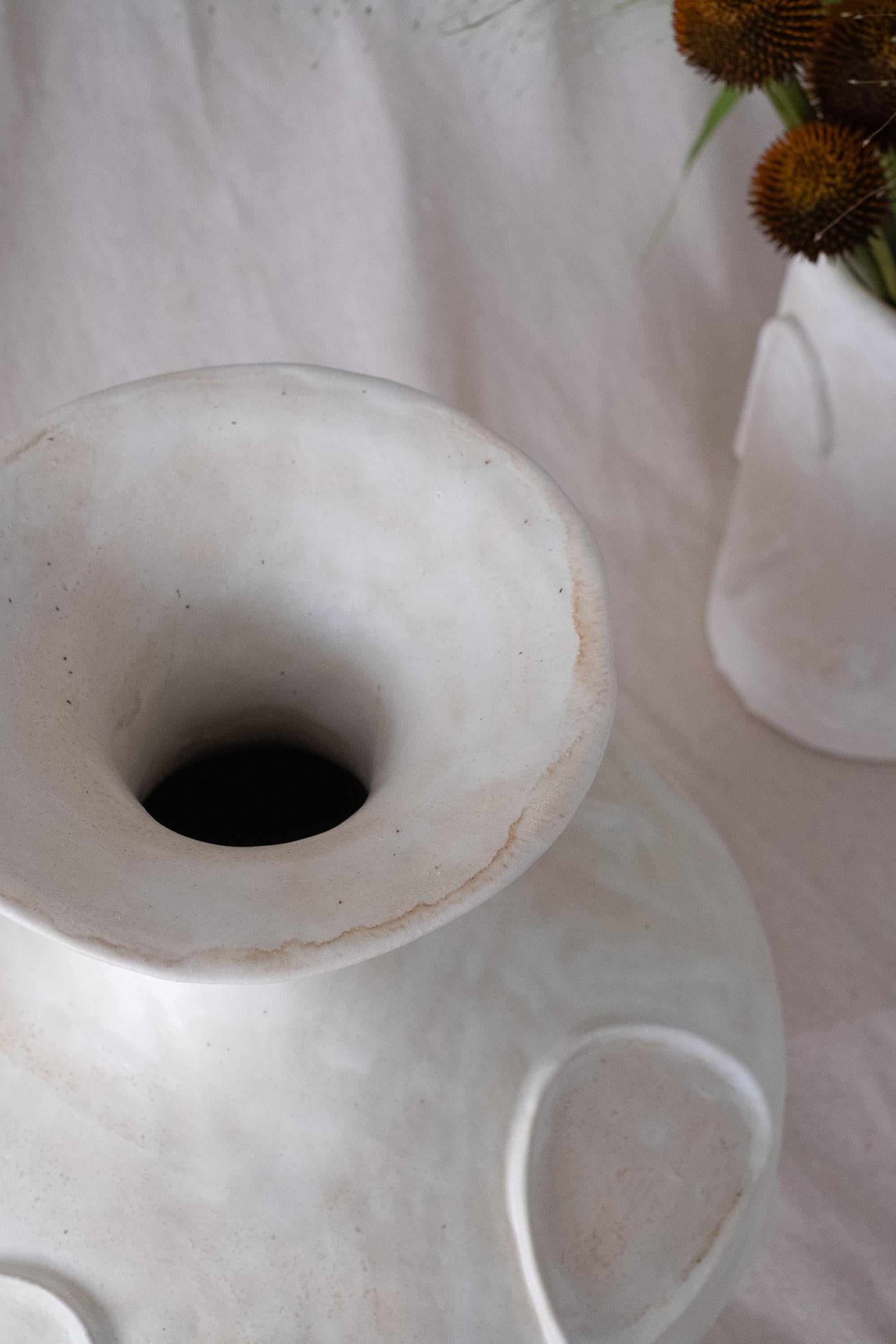 Sculptural White Ceramic Vase with Relief Circles For Sale at 1stDibs