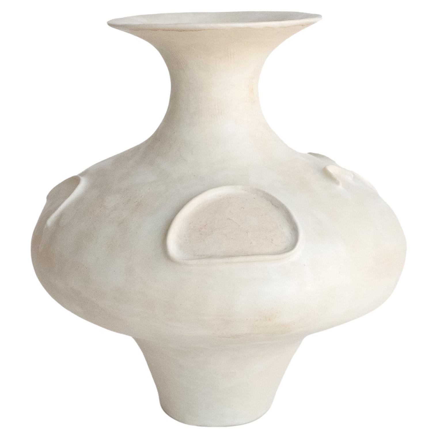 Sculptural White Ceramic Vase with Relief Circles For Sale at 1stDibs
