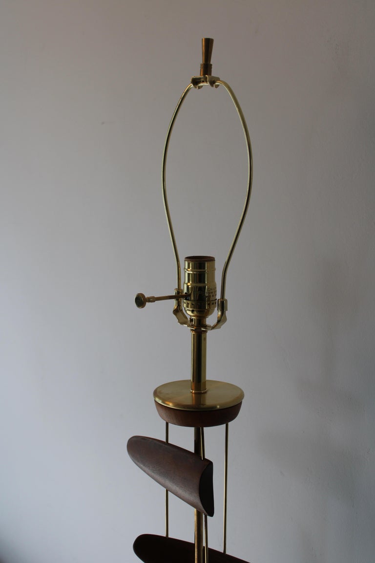 Sculptural Wood and Brass Lamp attributed to Leo Amino For Sale at 1stDibs