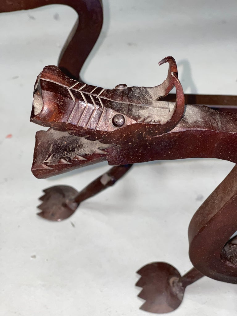 Sculptural Wrought Iron Dragon Andirons For Sale at 1stDibs