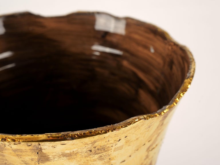 Sculpture Ceramic Vase 24 Karat Gold Luster Vessel Decoration Handmade ...