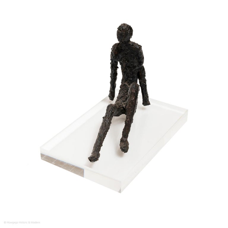 Sculpture Figurative Man Sitting Contemplation Bronze Manner Giacometti ...