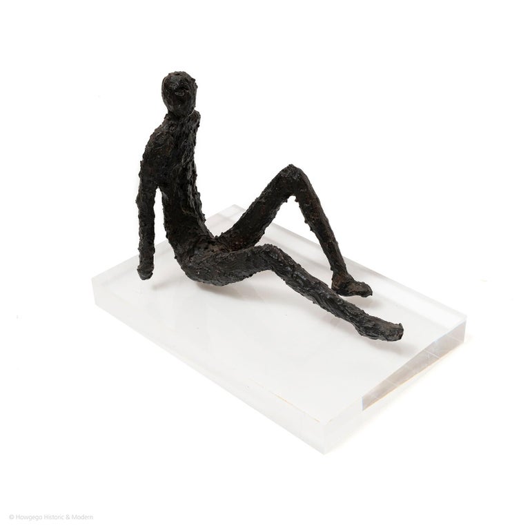 Sculpture Figurative Man Sitting Contemplation Bronze Manner Giacometti ...