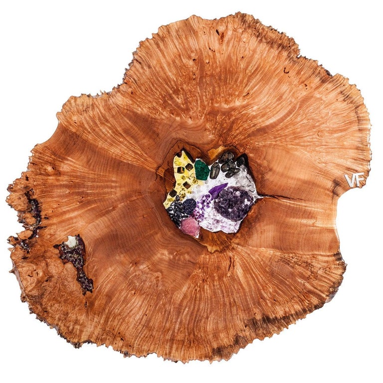 Maple wood sculpture with Crystal and Gemstone Inlay by Danna Weiss For ...