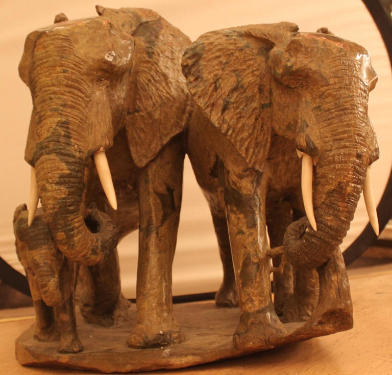 Sculpture of a Lovely Elephant Family in Verdite For Sale at 1stDibs