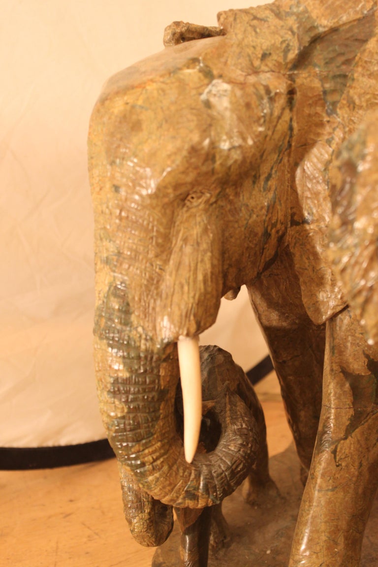 Sculpture of a Lovely Elephant Family 'Stone' For Sale at 1stDibs