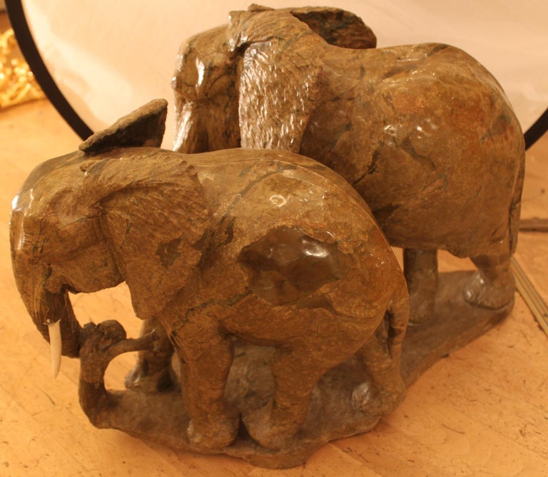 Sculpture of a Lovely Elephant Family 'Stone' For Sale at 1stDibs