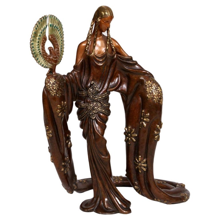 Sculpture of a Woman in Polychrome Bronze Entitled "Wisdom" by Erte For ...