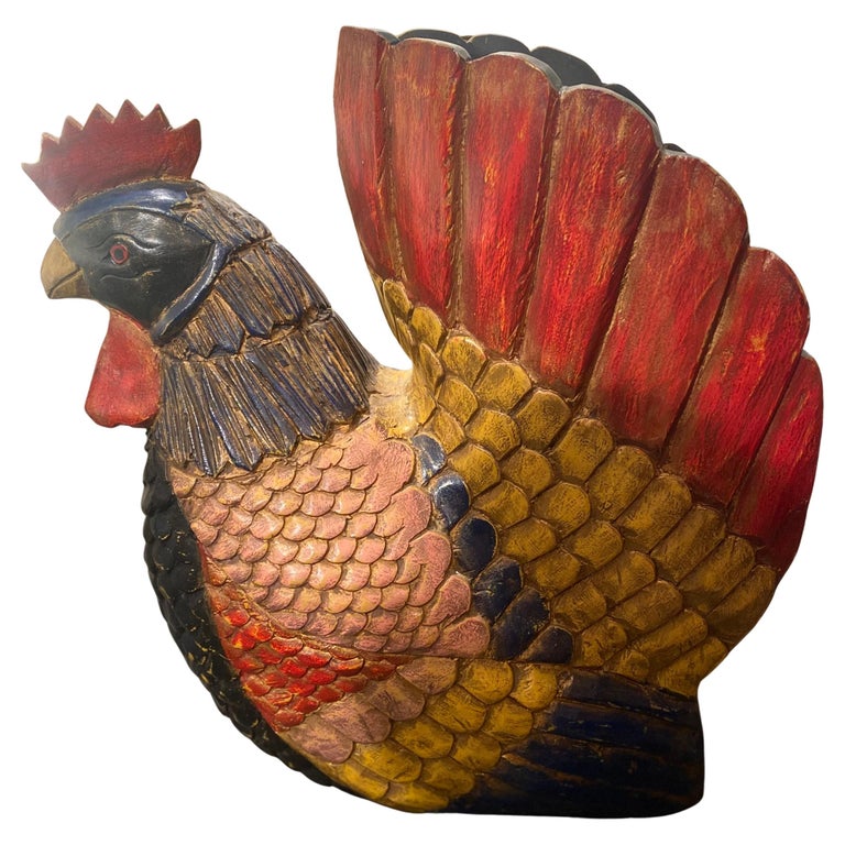 Sculpture Rooster Painted wood For Sale at 1stDibs