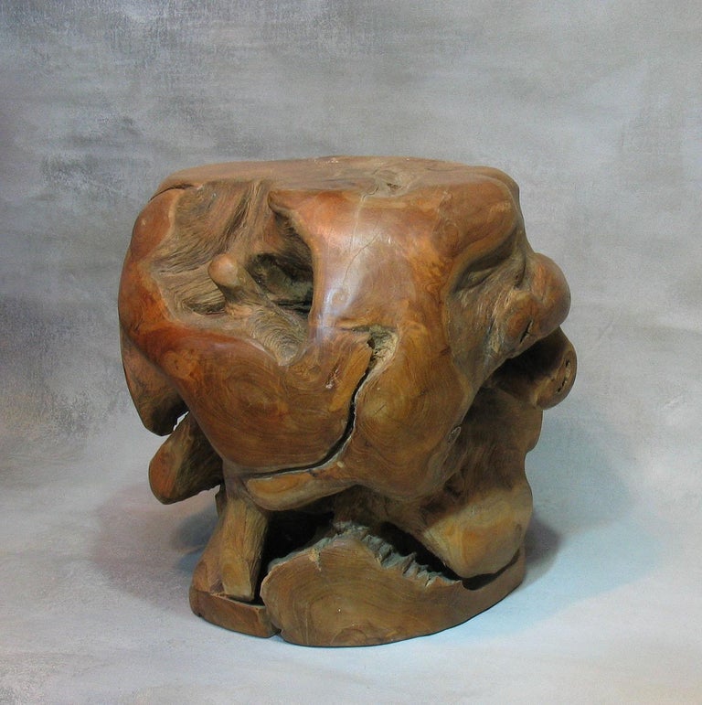 Sculptured Polished Teak Root Ball Stool or Side Table at 1stDibs
