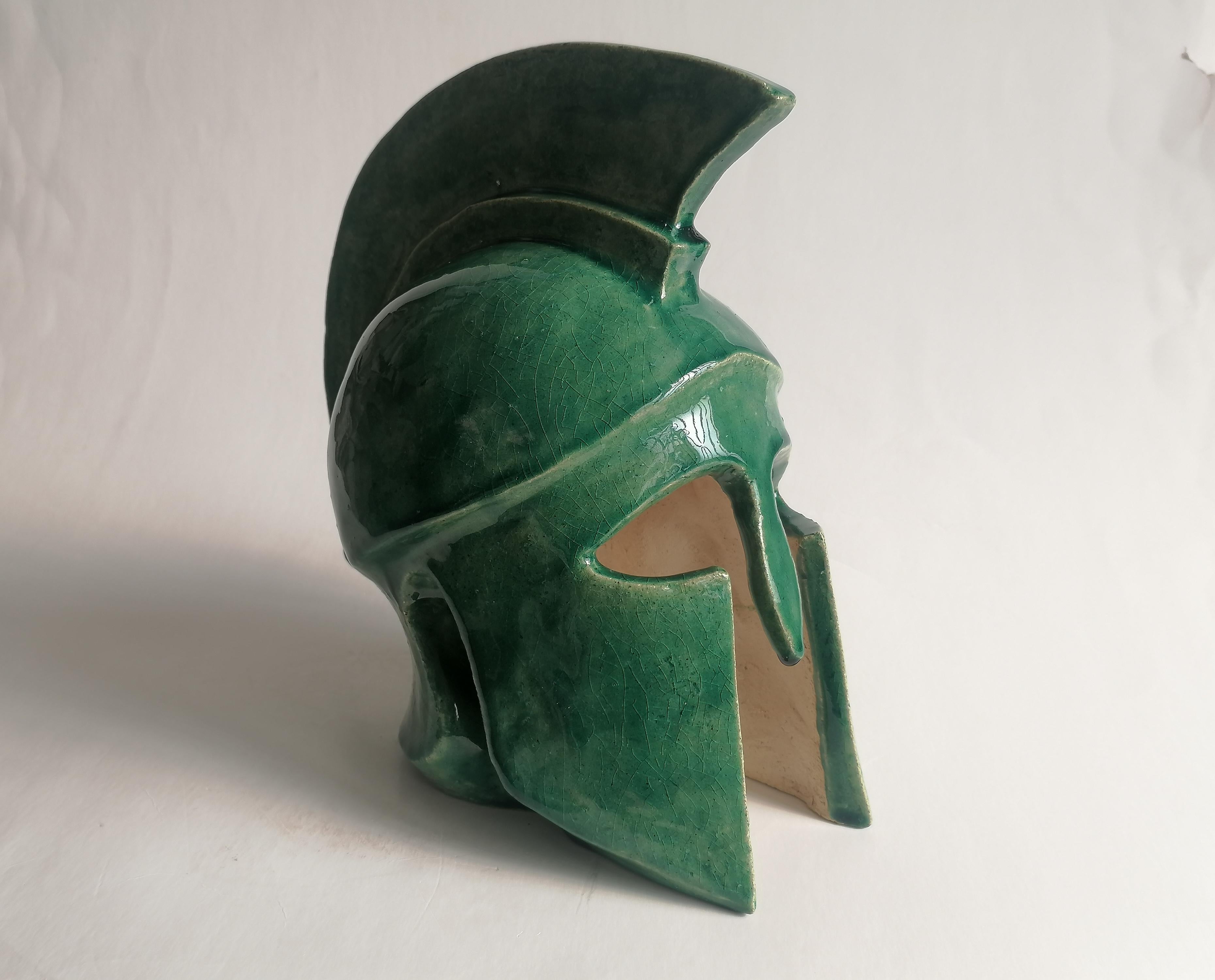 Greek Corinthian helmet sculpture handmade on ceramic -made in Italy ...