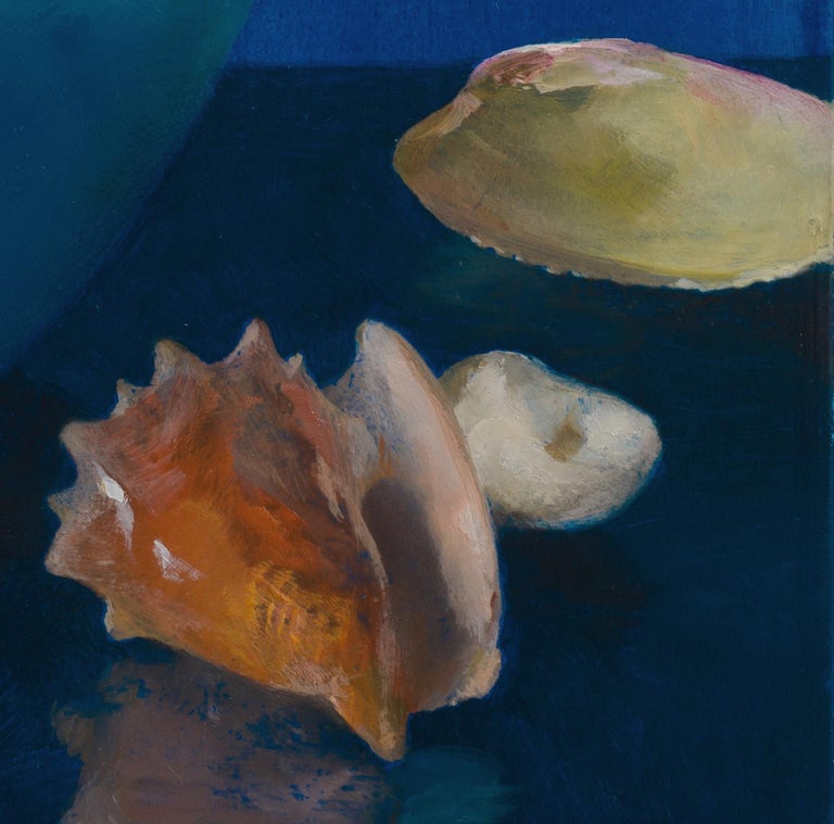 Sea Shells in Blue, Oil on Panel Still Life Painting with Seashell ...