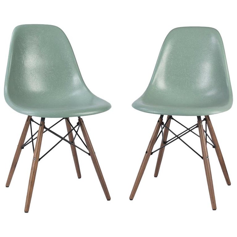 Seafoam Pair of Vitra Eames DSW Fiberglass Dining Side Shell Chairs at ...