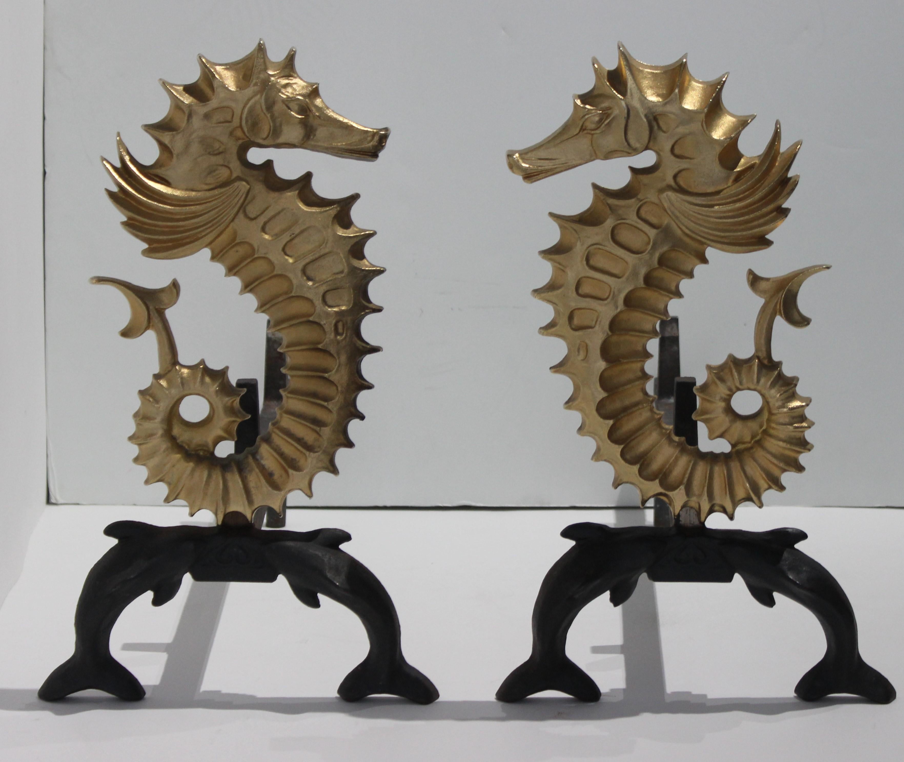 Seahorse and Dolphins Andirons at 1stDibs