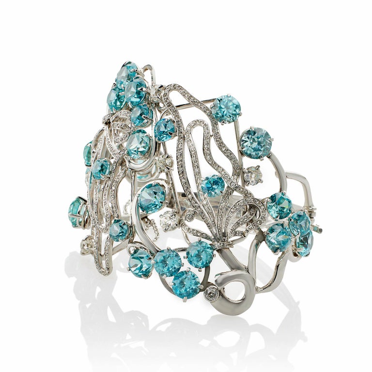 Seaman Schepps Blue Zircon and Diamond Bracelet For Sale at 1stDibs