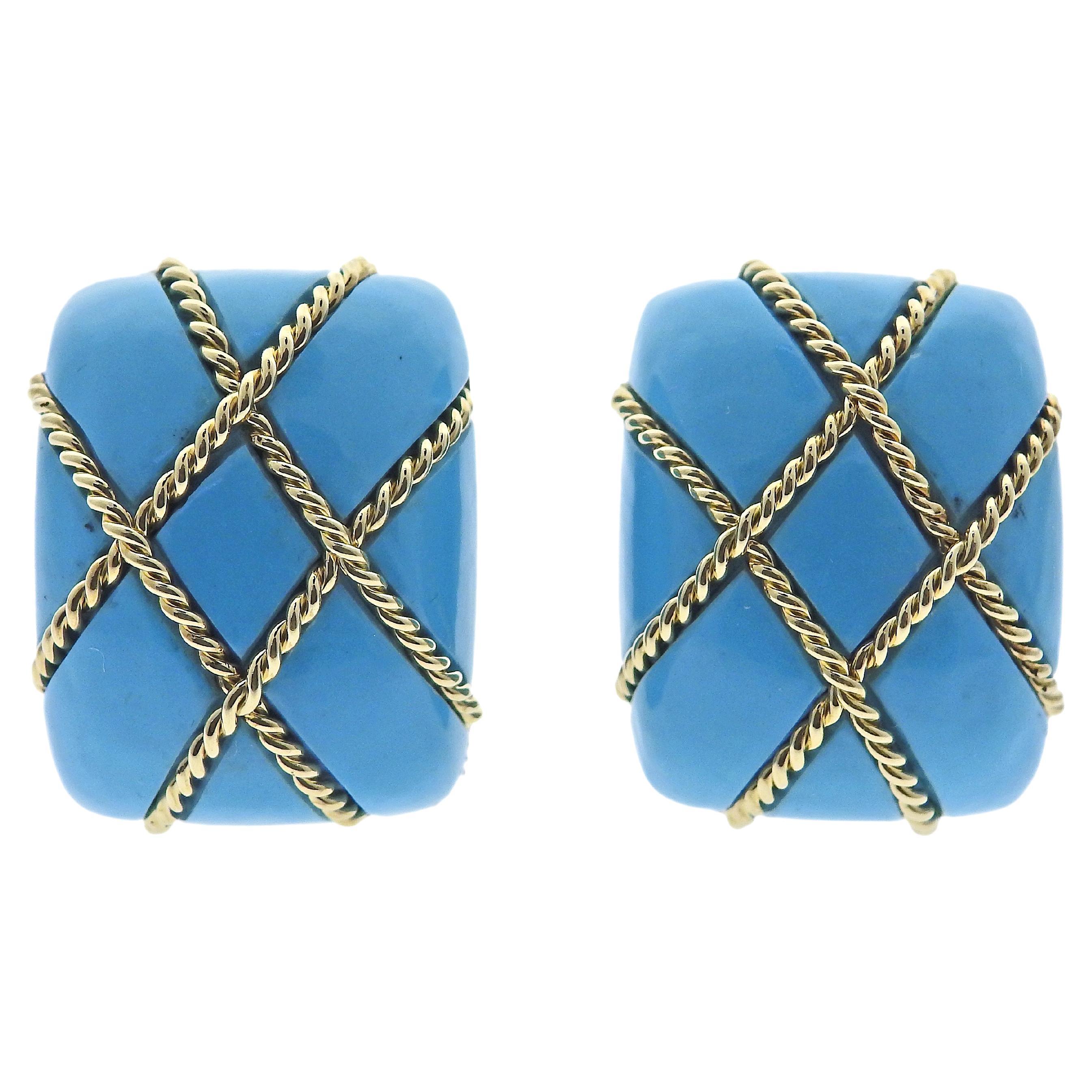 Seaman Schepps Multi Gem-Set Gold "50's" Hoop Earclips at 1stDibs