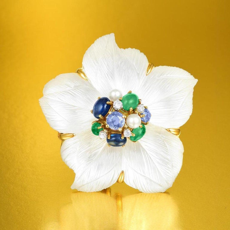 Seaman Schepps Clematis Rock Crystal Flower Brooch For Sale at 1stDibs ...