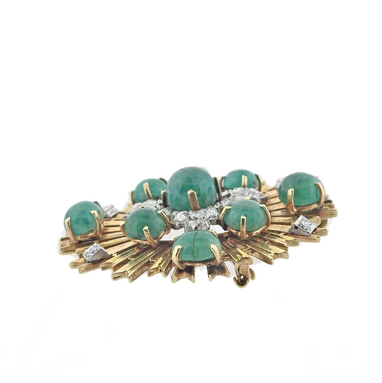 Seaman Schepps Gold Emerald Diamond Brooch For Sale at 1stDibs