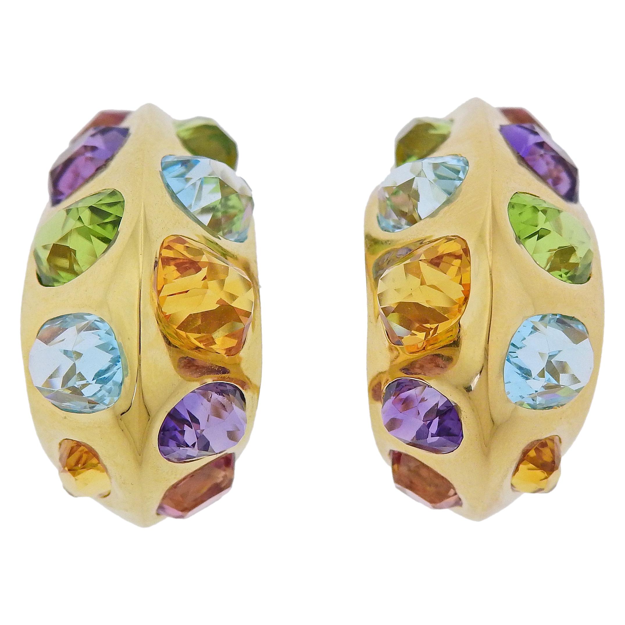 Seaman Schepps Multi Color Gemstone Gold Hoop Earrings at 1stDibs ...