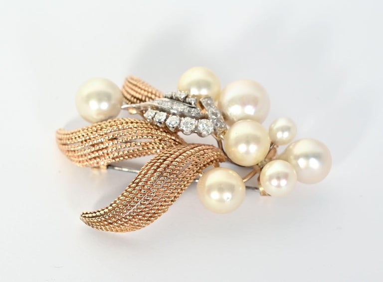 Seaman Schepps Pearl and Diamond Gold Brooch For Sale at 1stDibs