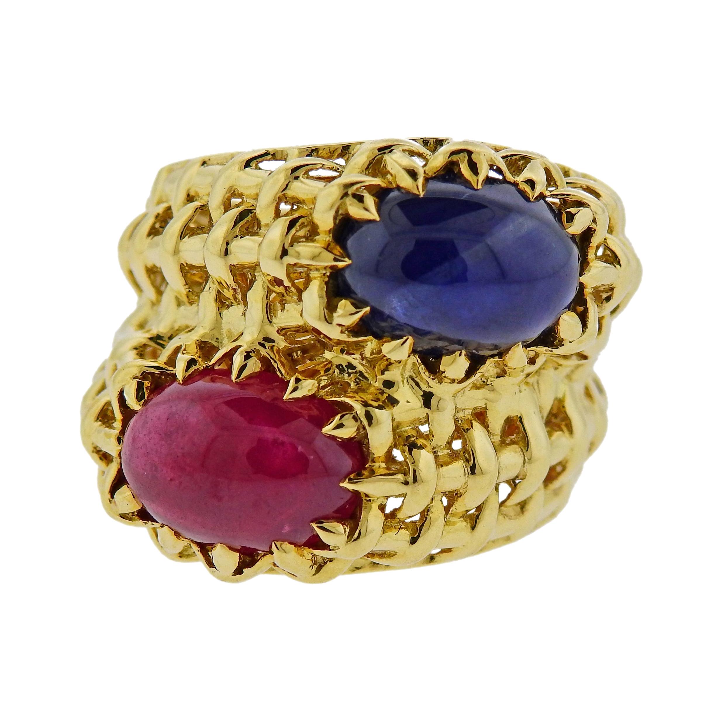 Seaman Schepps Pink Tourmaline and Peridot Gold Ring at 1stDibs