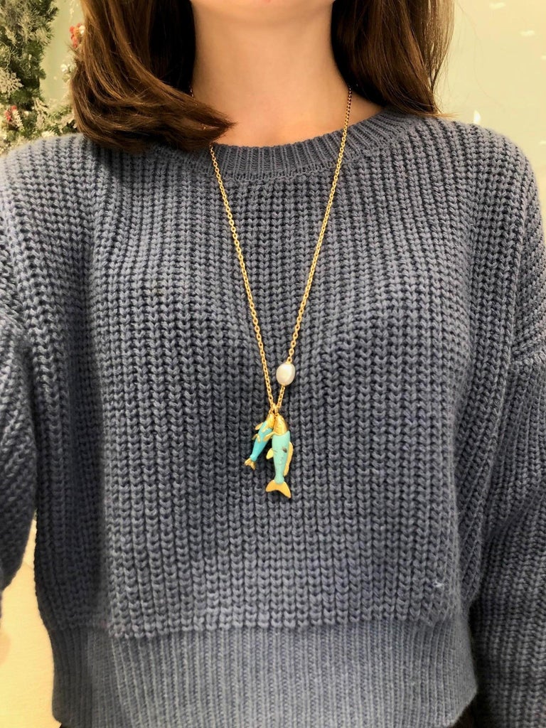 Seaman Schepps Turquoise Koi Fish Charms and 18 Karat Yellow Gold Chain ...