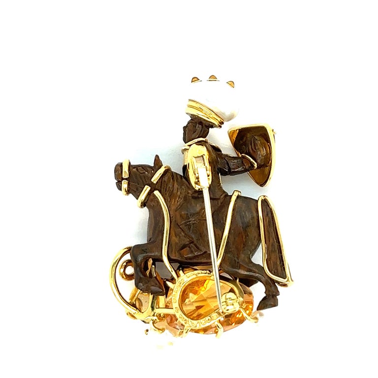 Seaman Schepps Warrior and Horse Gold Wooden Brooch For Sale at 1stDibs