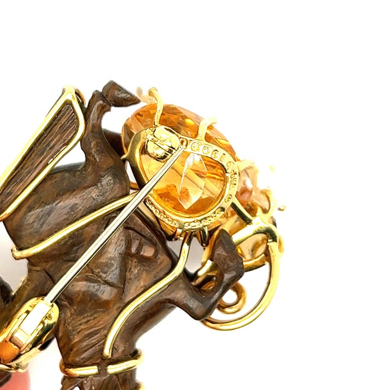 Seaman Schepps Warrior and Horse Gold Wooden Brooch For Sale at 1stDibs