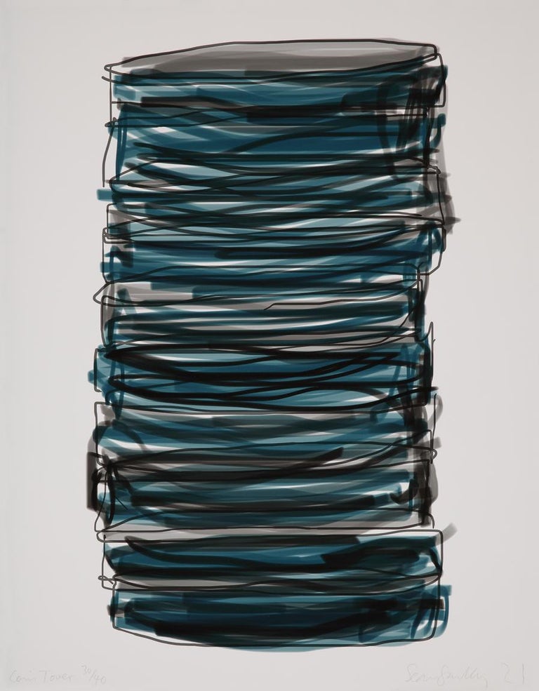 Sean Scully - Coin Tower - iPhone drawing, pigment print, blue, black ...