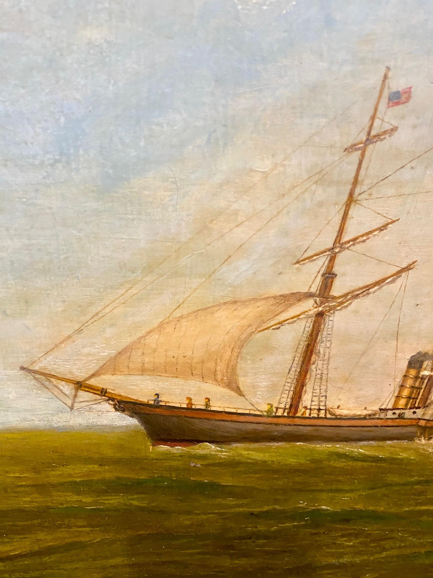 Seascape with Sidewheel Steamship, by B. Wallis, circa 1850 For Sale at ...