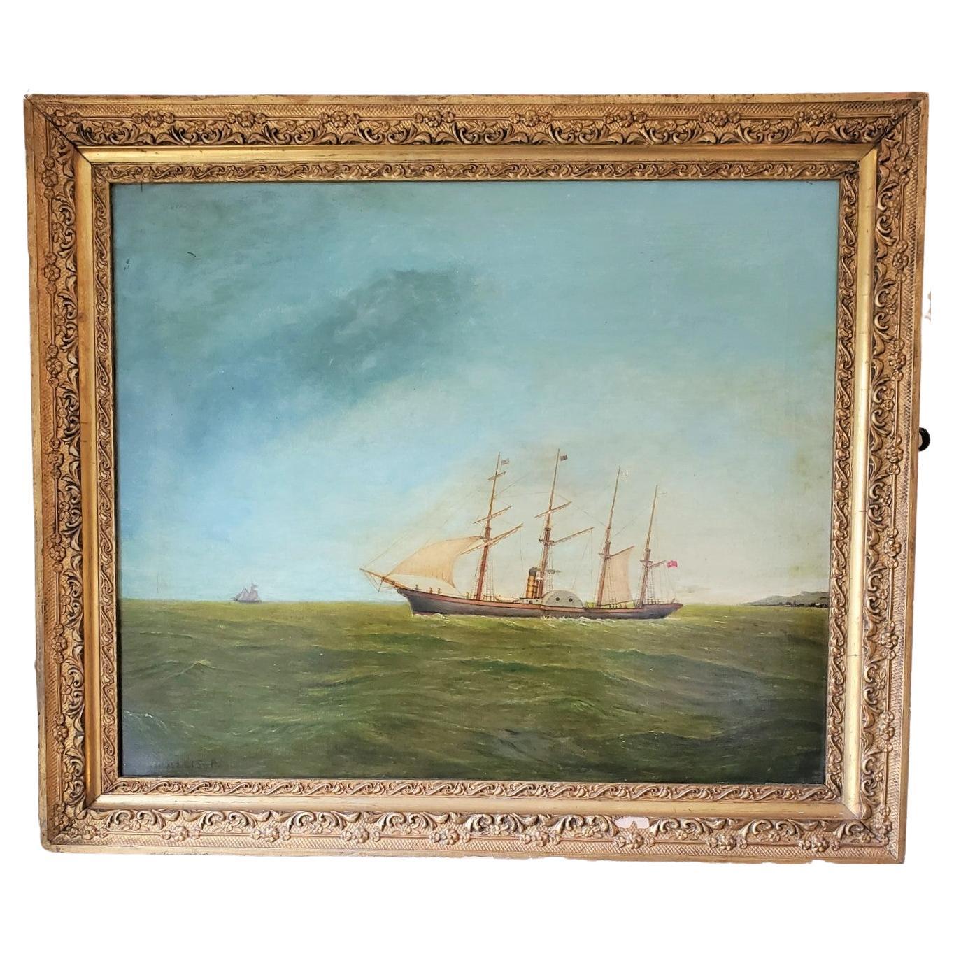 Seascape with Sidewheel Steamship, by B. Wallis, circa 1850 For Sale at ...