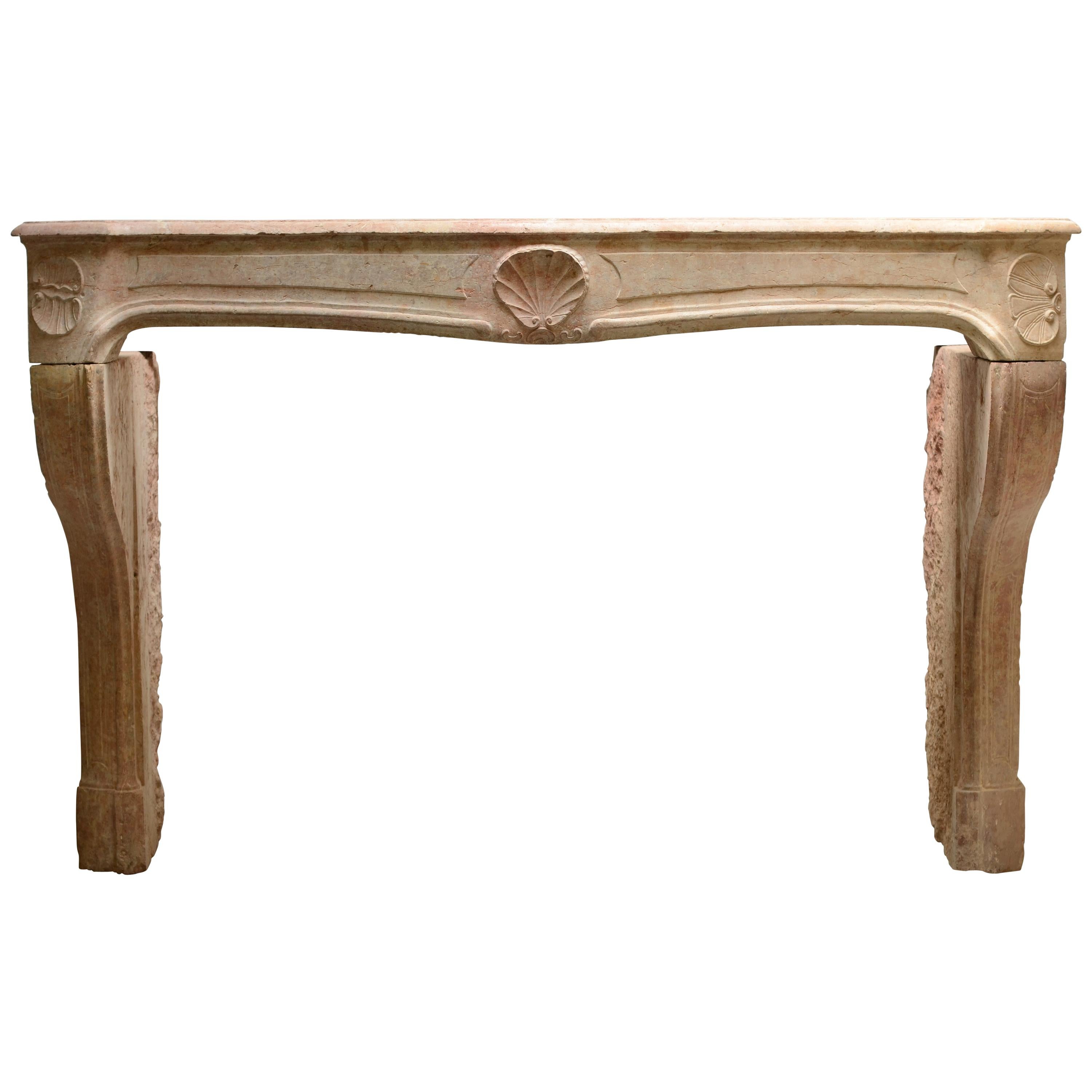 Seashell Decorated Antique French Limestone Louis XV Fireplace Mantel ...