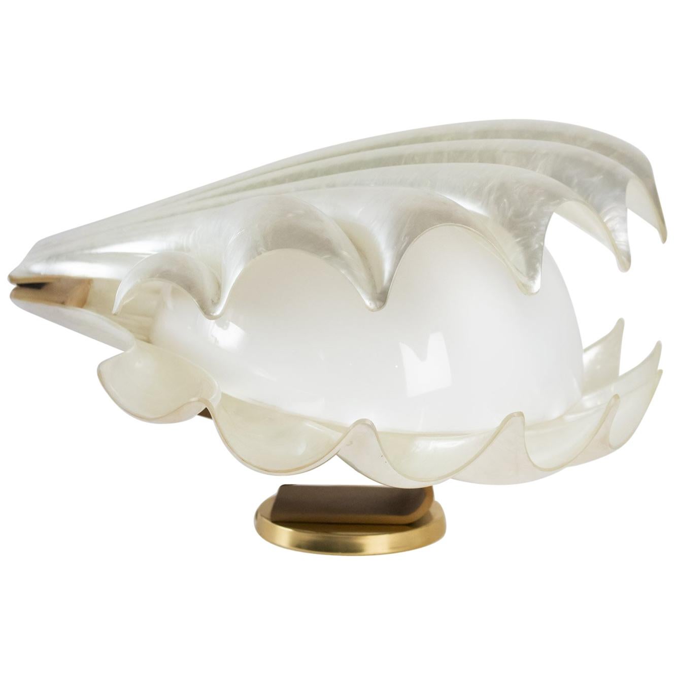 Seashell Lamp, Attributed to Liane Rougier in Nacre Mithacrylate at 1stDibs