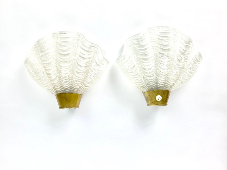 Seashell Sconces Glass and Brass, 1950, Sweden For Sale at 1stDibs
