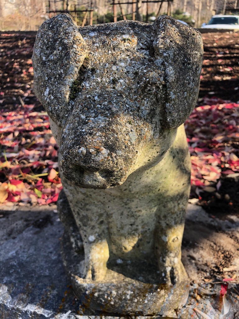 Seated English Cast Stone Pig with Beautiful Patina For Sale at 1stdibs