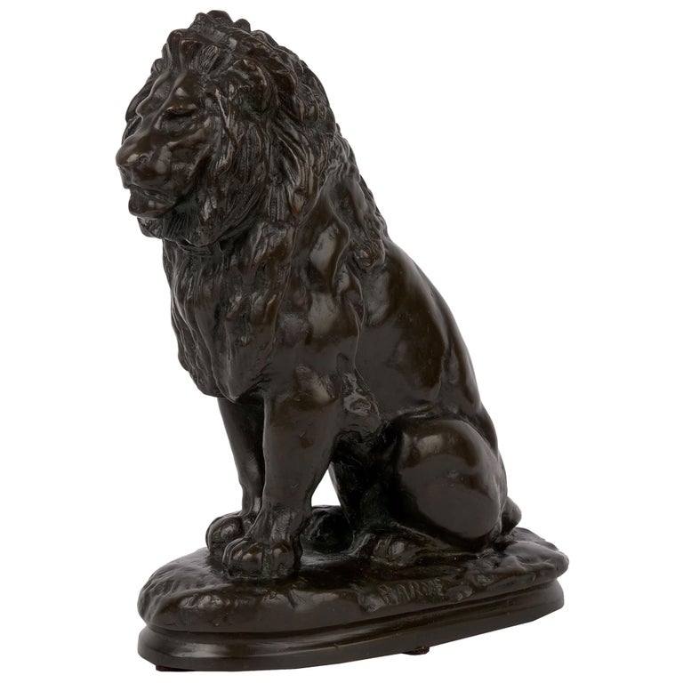 “Seated Lion” Antique French Bronze Sculpture Cast after Antoine-Louis ...