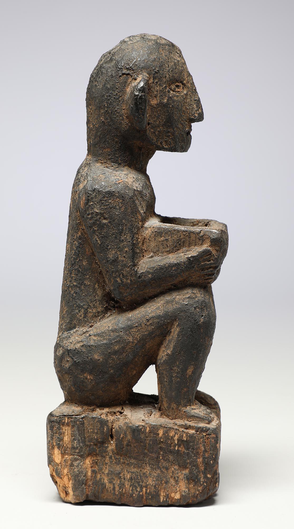 Seated Philippine Miniature Bulul Figure Holding Square Bowl Encrusted ...