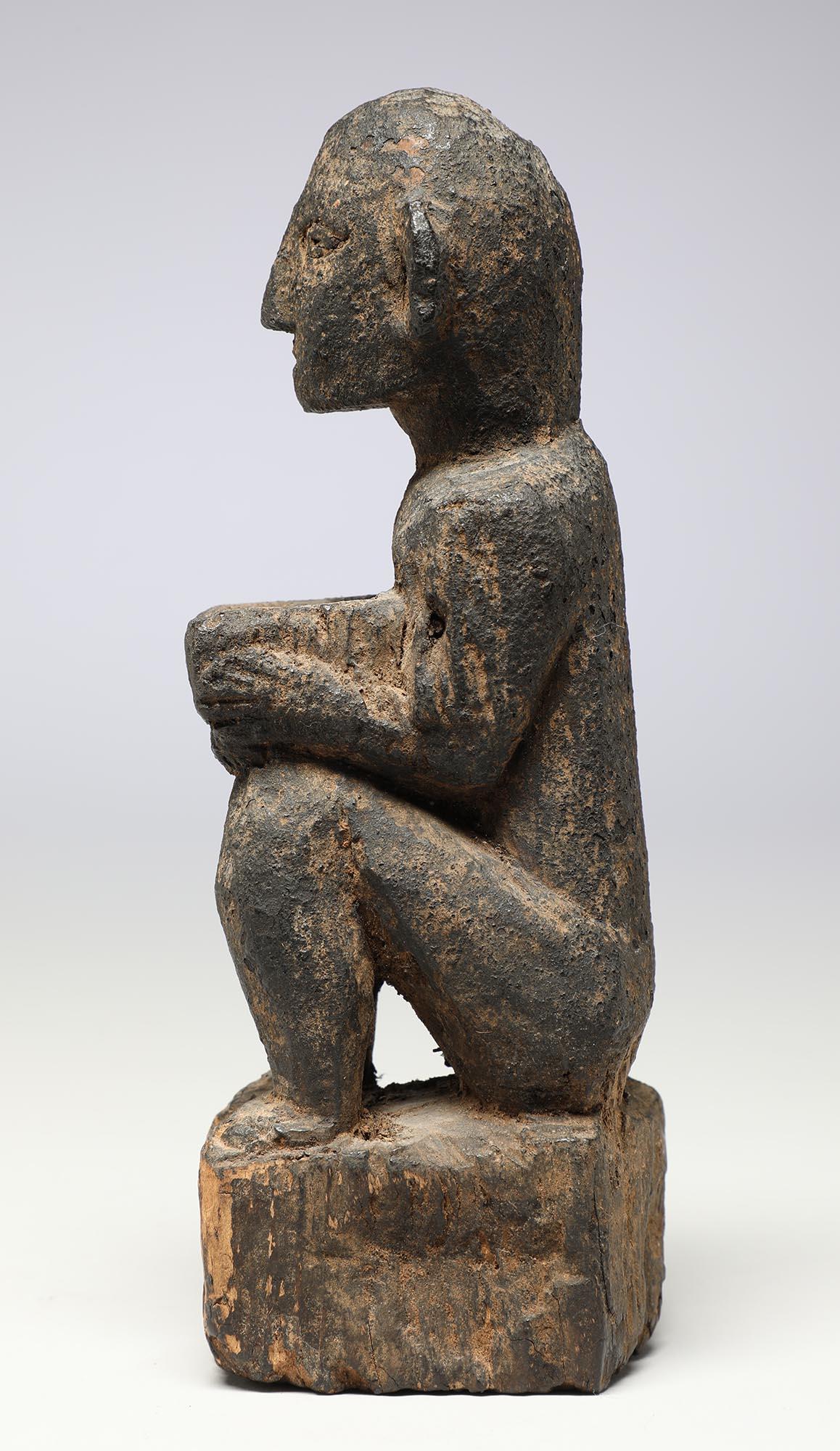 Seated Philippine Miniature Bulul Figure Holding Square Bowl Encrusted ...