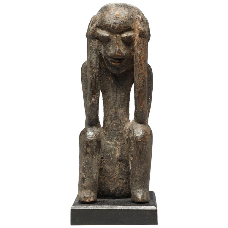 Seated Philippine Miniature Bulul Figure with Hands on Side of Head ...