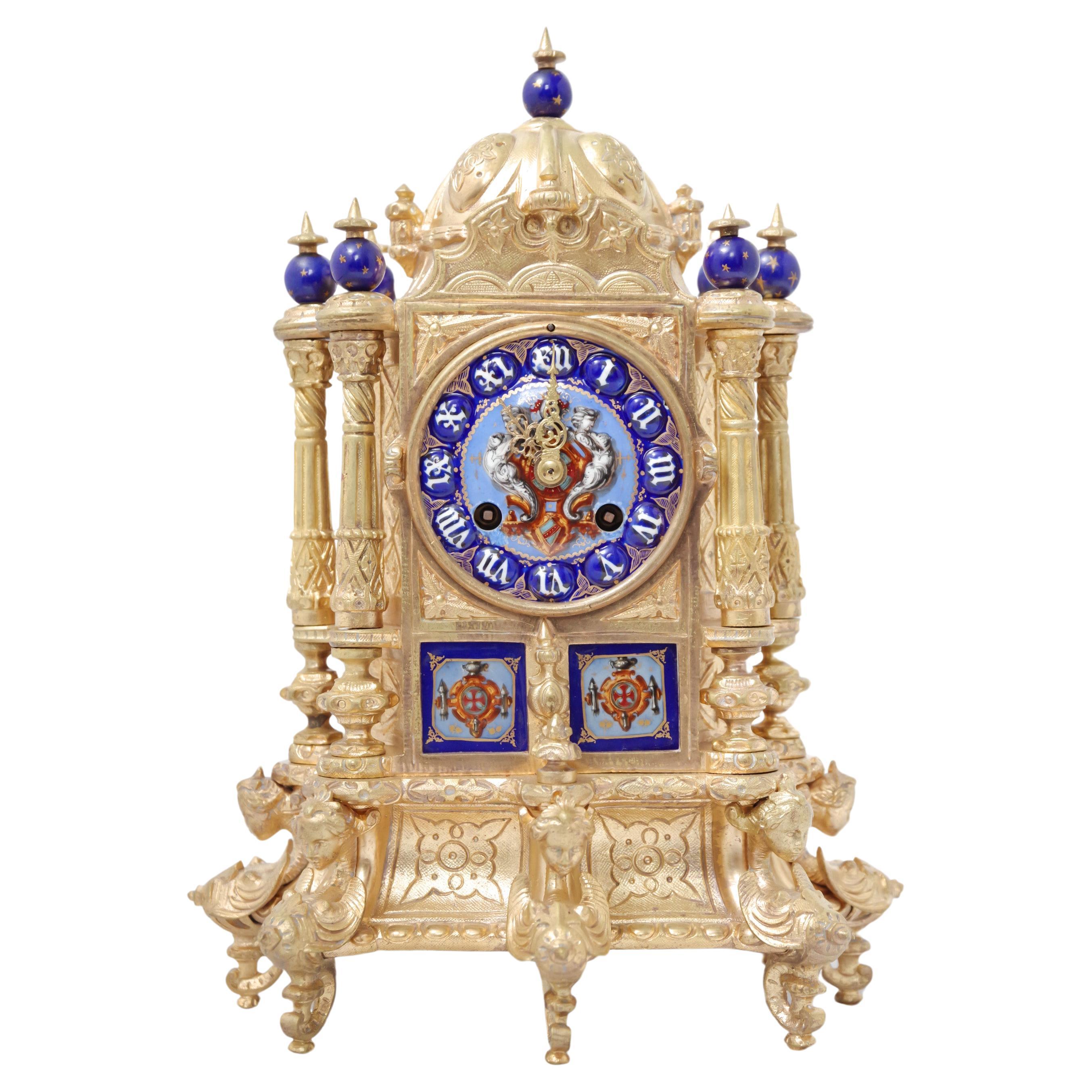 Second Empire Era Gilt Bronze and Cloisonné Clock For Sale at 1stDibs
