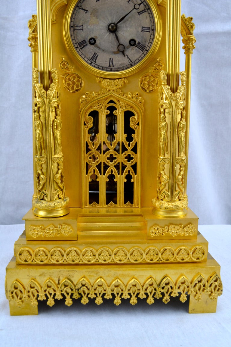 Second Empire Gothic Cathedral Clock and Garniture For Sale at 1stdibs