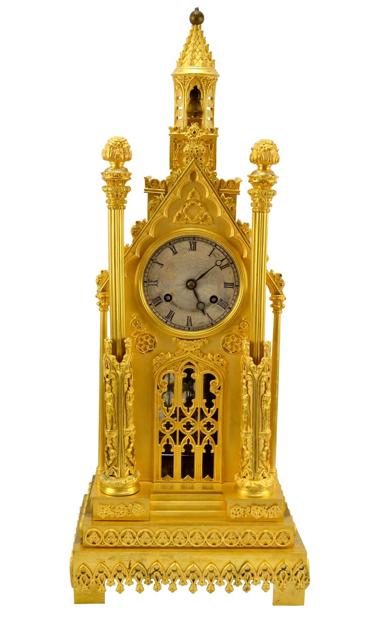 Second Empire Gothic Cathedral Clock and Garniture For Sale at 1stdibs