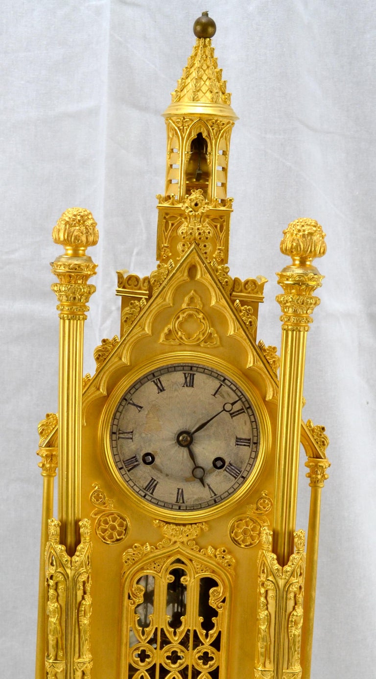 Second Empire Gothic Cathedral Clock and Garniture For Sale at 1stdibs