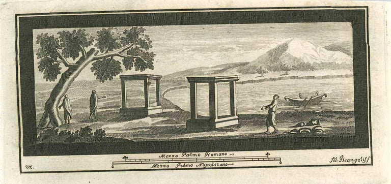 Secondo De Angelis - Pompeian Fresco Landscape - Etching by Secondo De ...